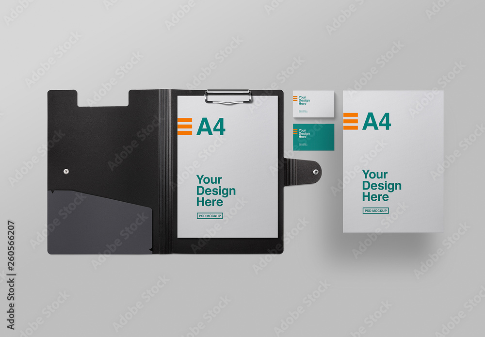 A4 Clipboard, Folder, and Stationery Set Mockup Stock Template | Adobe ...