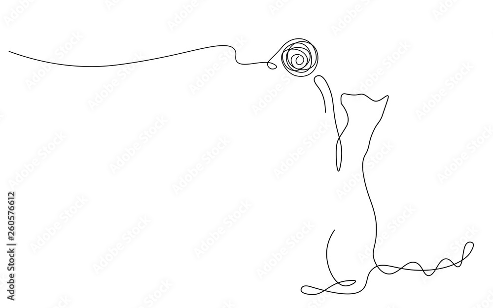 Cat playing toy ball one line drawing vector illustration Stock Vector ...