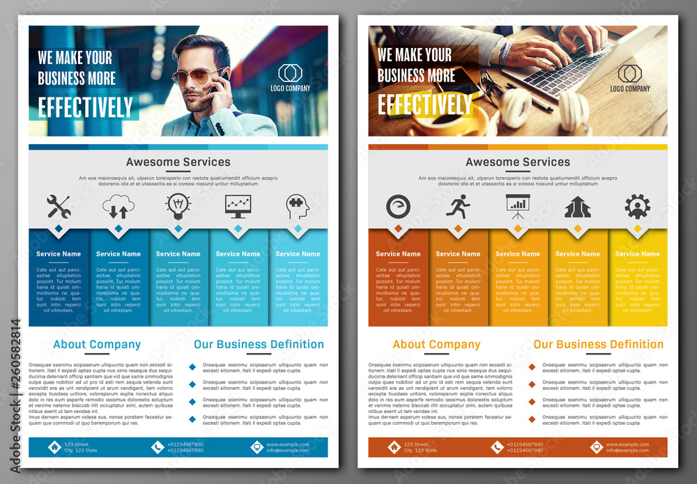 Business Flyer Layout with Blue and Orange Accents Stock Template ...