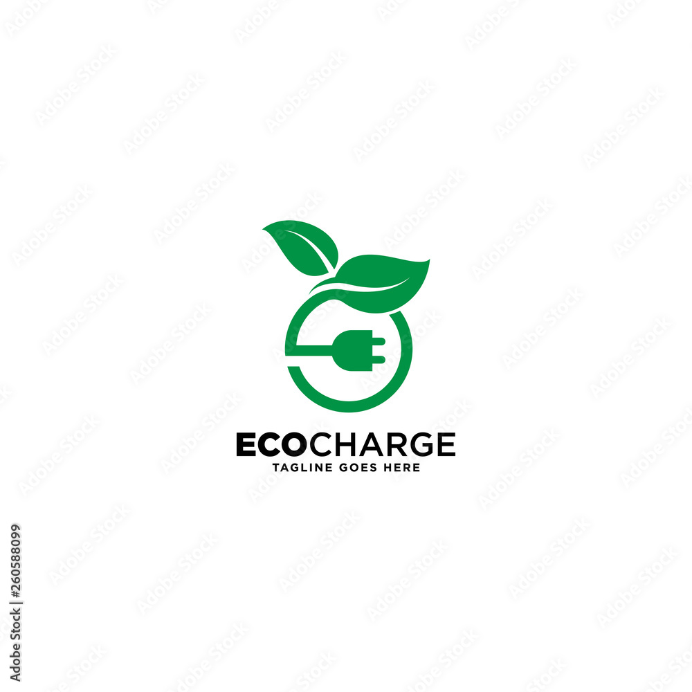 Green Nature Eco Charge Logo Design, template vector illustration ...