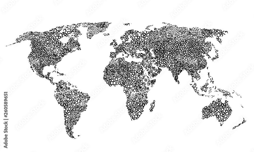 Best doodle world map for your design. Hand drawn freehand editable ...