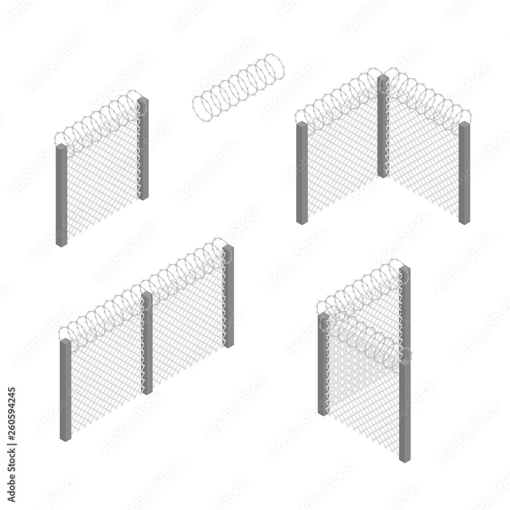 Prison Penitentiary Fence Set 3d Isometric View. Vector Stock Vector ...