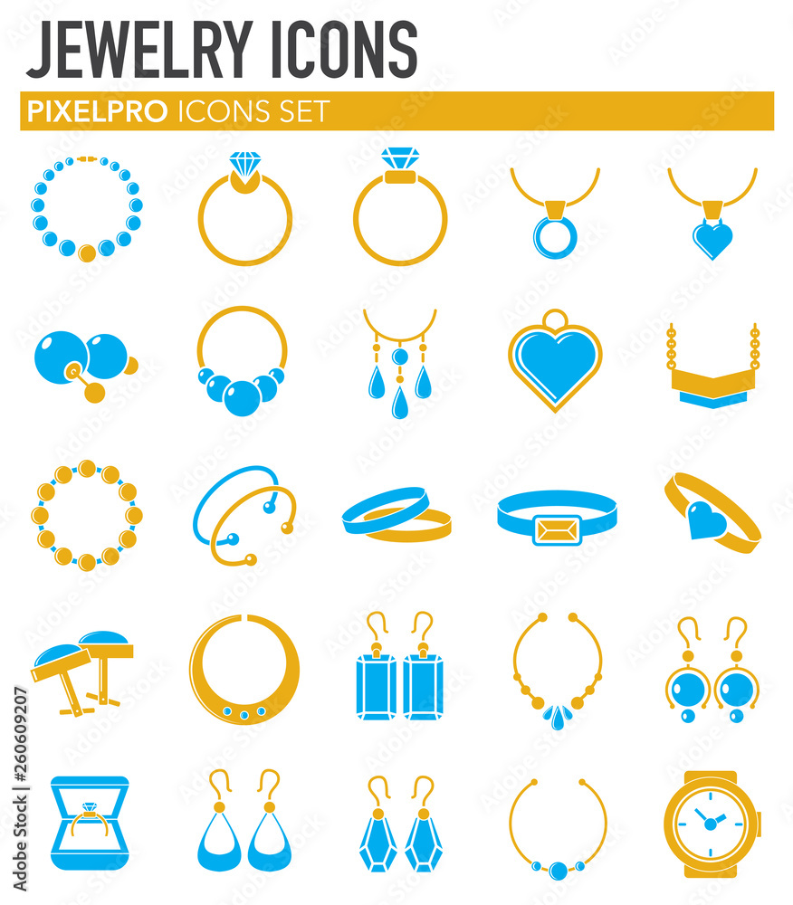 Jewelry icons set on white background for graphic and web design ...