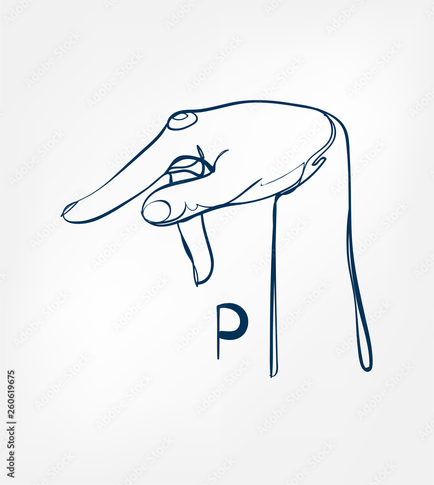letter hand alphabet sign vector sketch line illustration Stock Vector ...