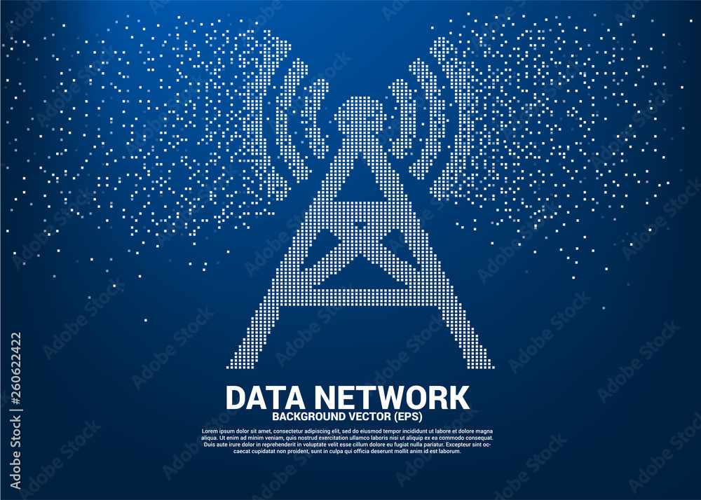 Vector antenna tower icon pixel transform style. Concept for data ...
