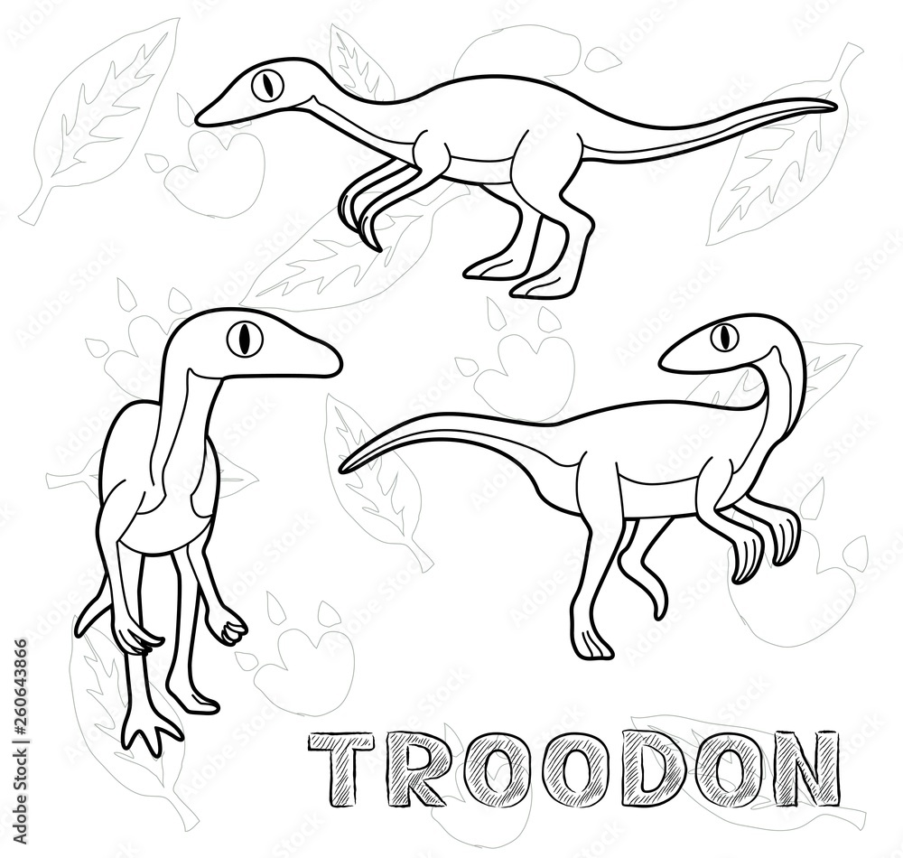 Vetor de Dinosaur Troodon Cartoon Vector Illustration Monochrome do ...