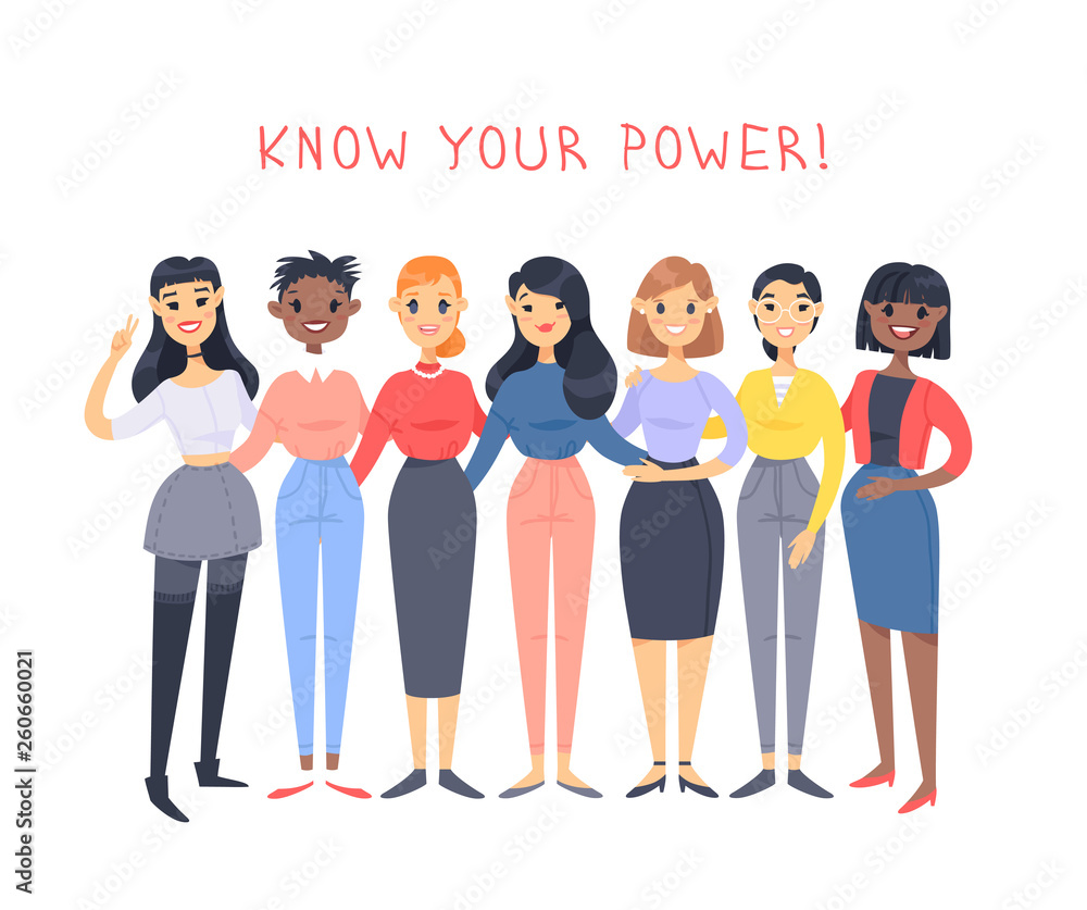 Set of a group of different people and text. Cartoon style characters ...