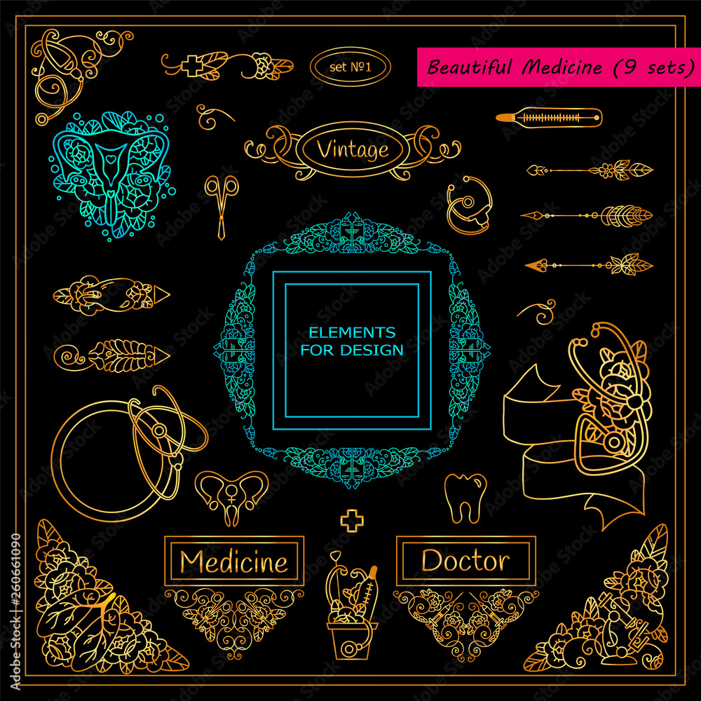 Vector collection of medical elements, signs and symbols in premium ...