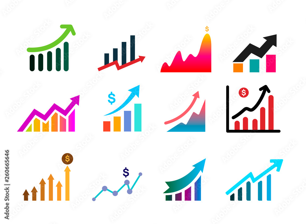 Set of graph icon. Profits transparency logo concept. Vector ...