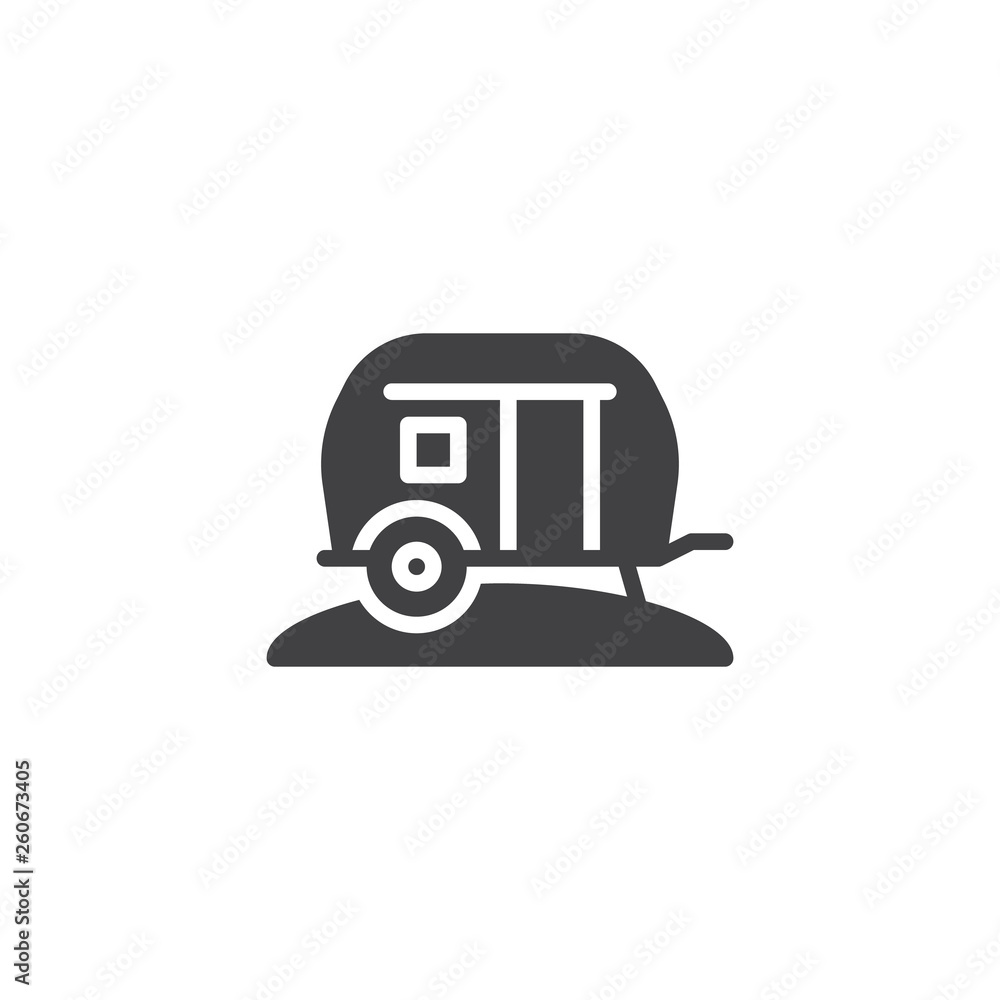 Camper trailer vector icon. Caravan filled flat sign for mobile concept ...