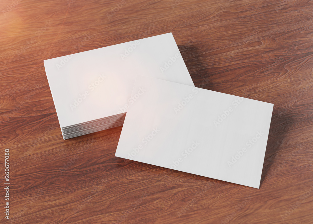 White business card pile on wood mockup 3d rendering Stock Illustration ...