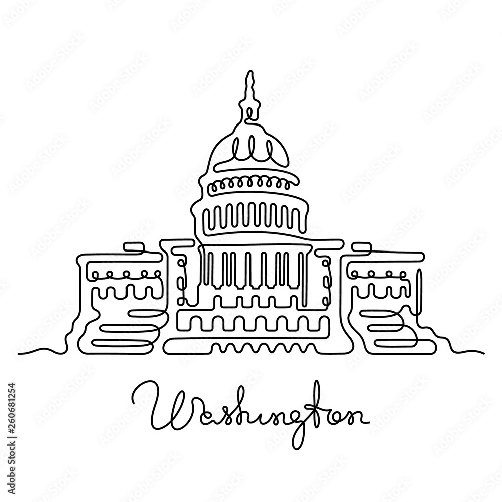 Washington DC, Capitol Building continuous line vector illustration ...