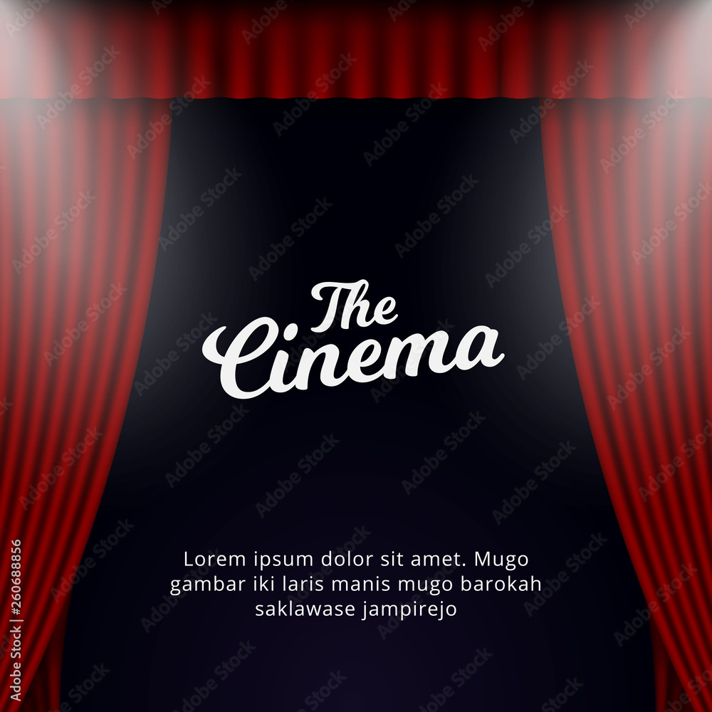 Cinema grand opening poster background template. Opened theater curtain ...
