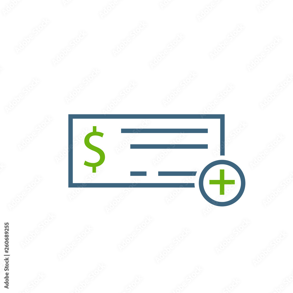 Add Cheque Deposit icon. Clipart image isolated on white background ...