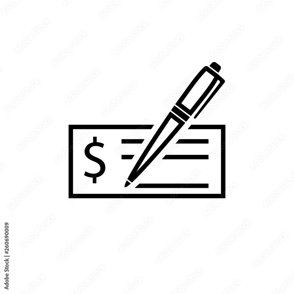 Cheque deposit with pen icon. Clipart image isolated on white ...