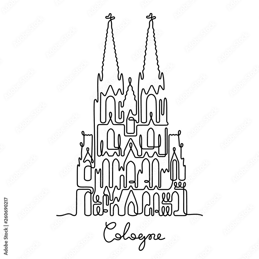 Cologne, The Cologne Cathedral continuous line vector illustration ...