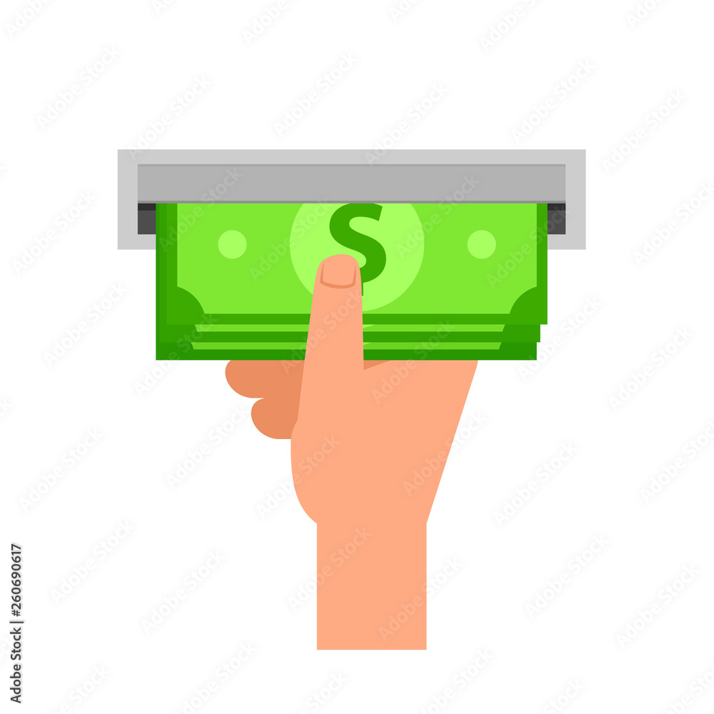 Taking cash from atm icon. Clipart image isolated on white background ...
