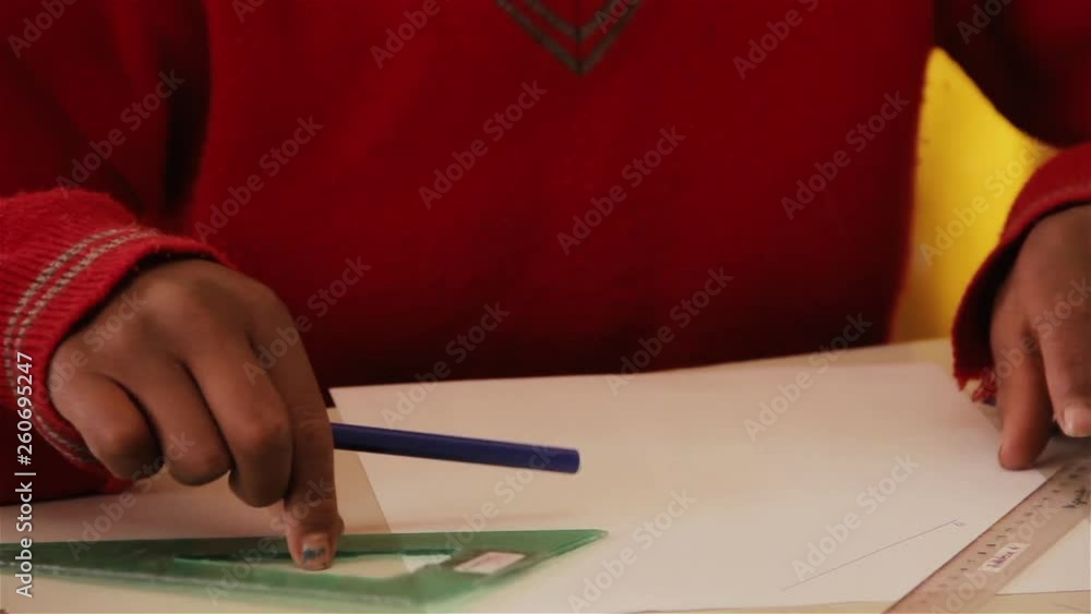 Hands of an Argentine Male School Boy using A Ruler and Triangle Ruler ...