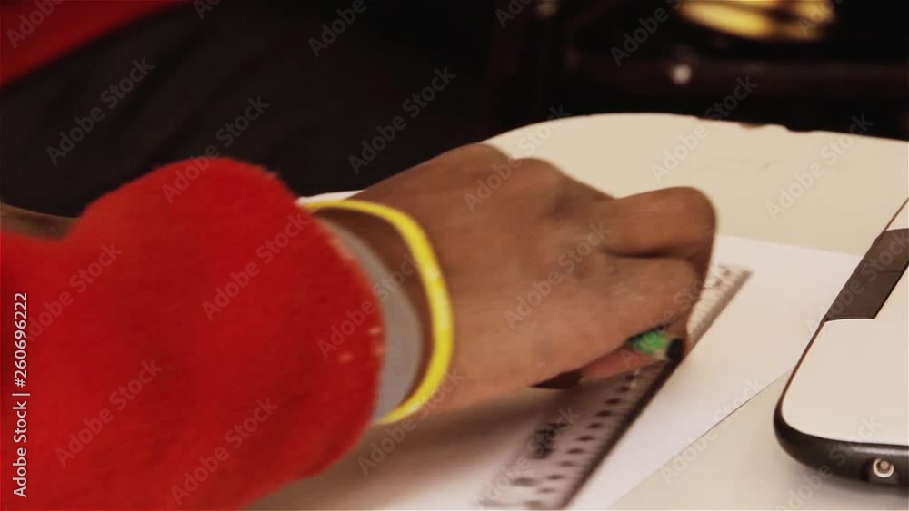 Hands of an Argentine Male School Boy using A Ruler and Triangle Ruler ...