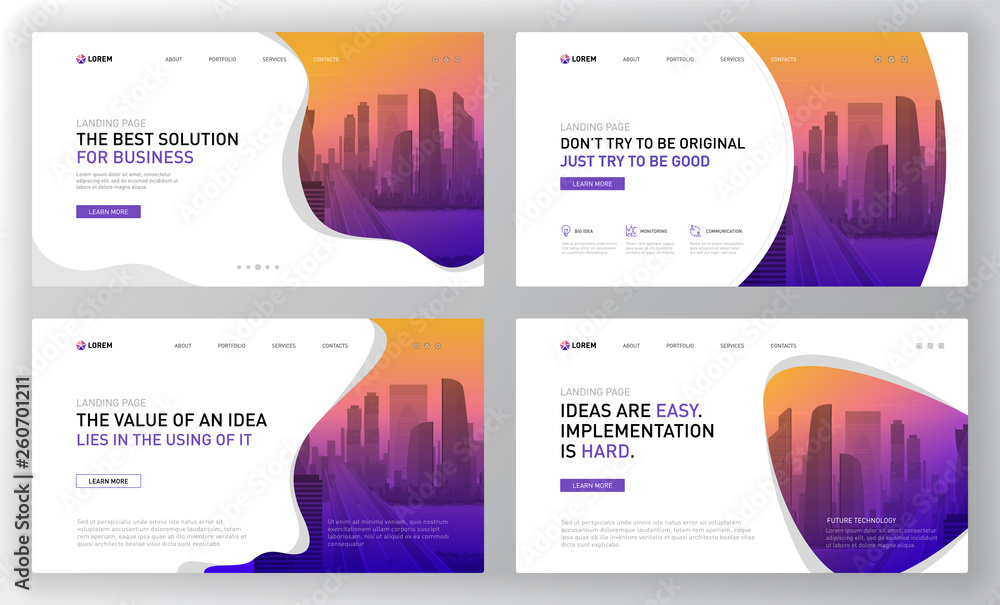 Vetor de Landing page templates set for business website. Modern web ...