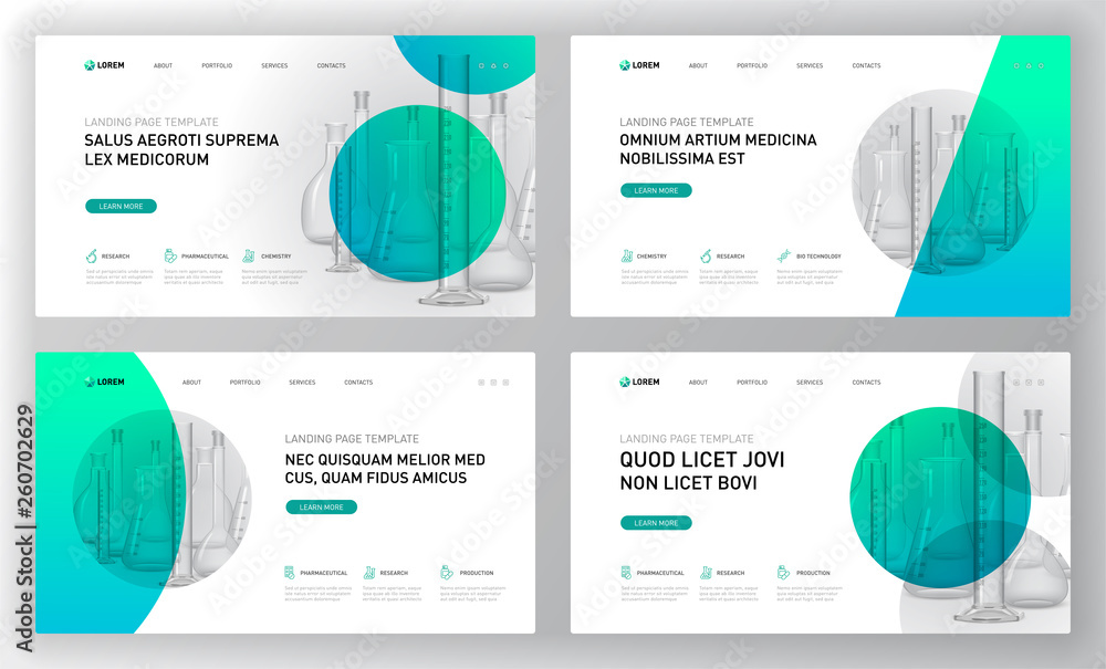 Pharmaceutical landing pages templates set. Medical web page design ...