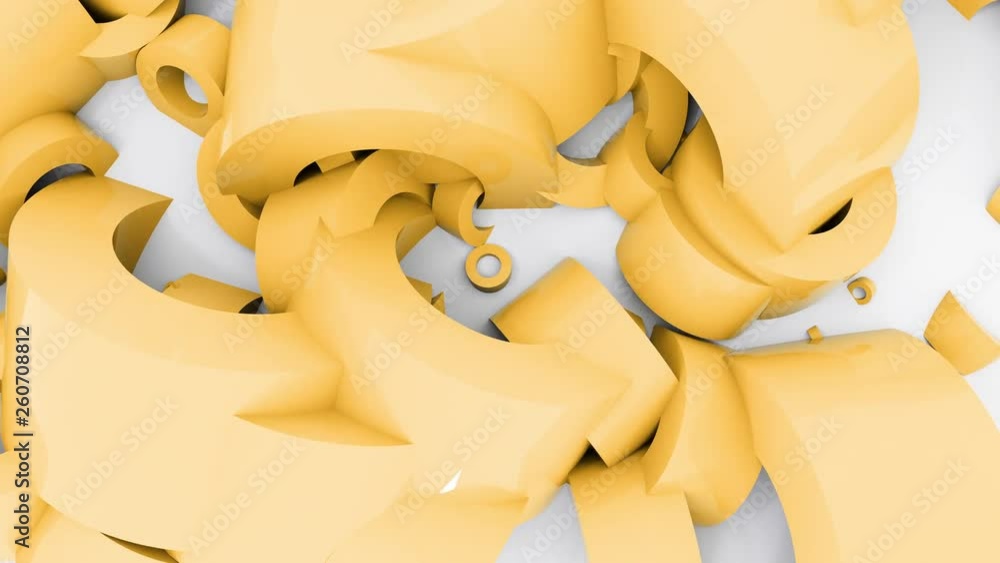 3D shapes round cylinders on white wall. Set of 6 different colors. 4K ...