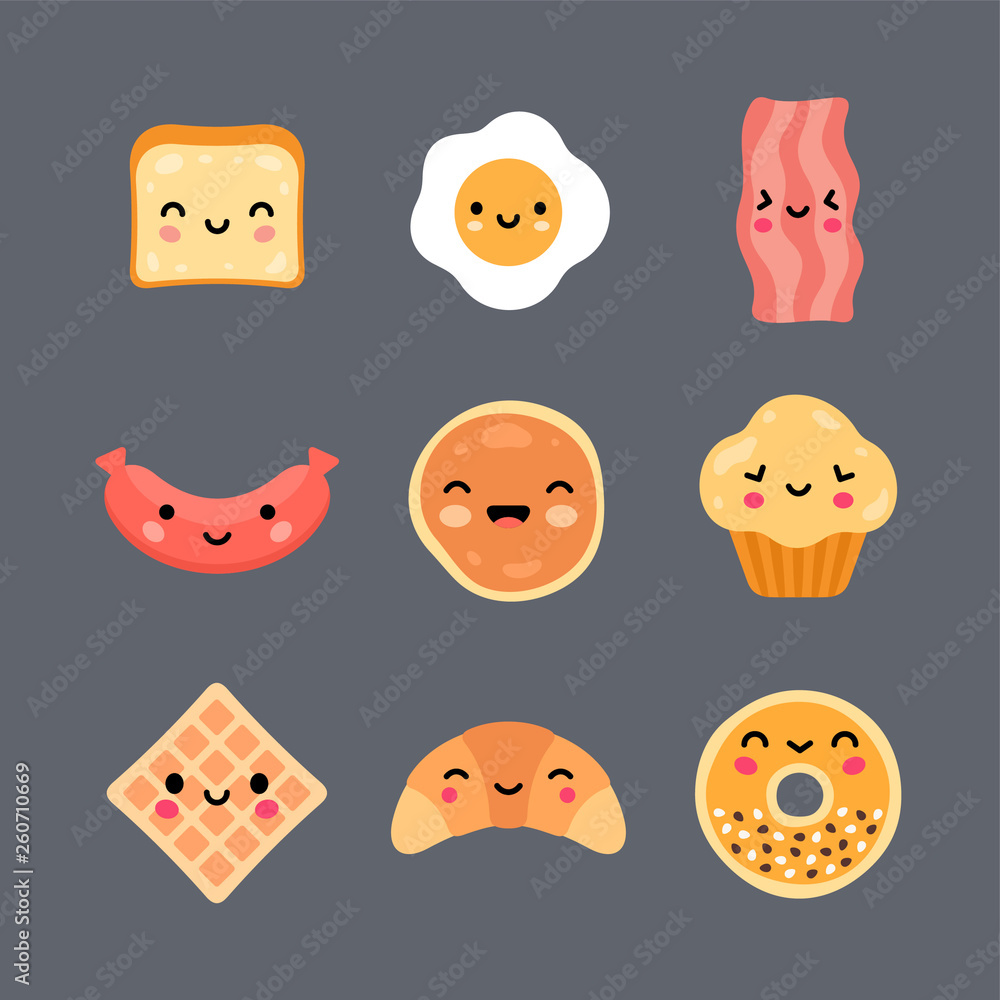 Cute breakfast food set Stock Vector | Adobe Stock