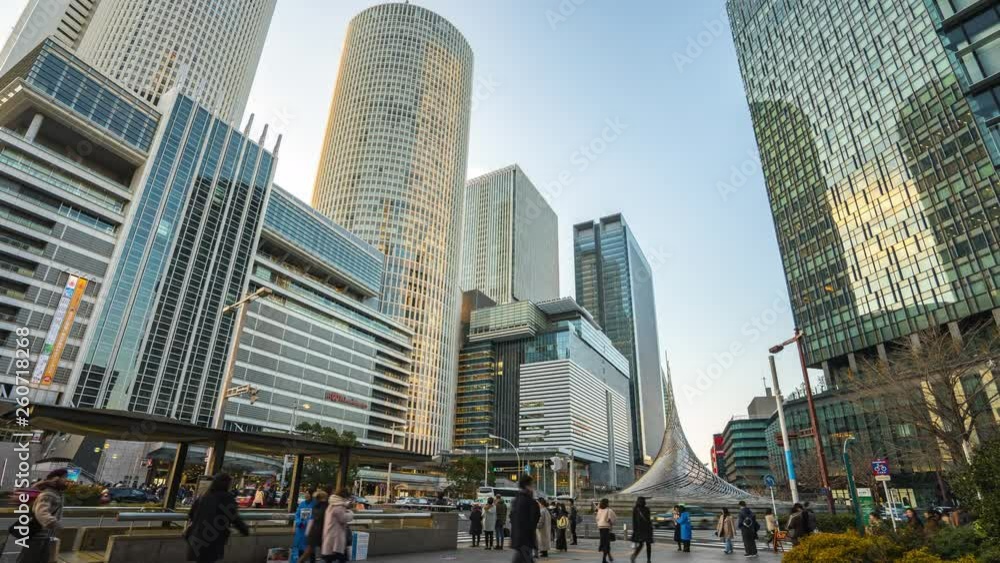 Nagoya city center with landmark buildings in Nagoya, Japan time lapse ...