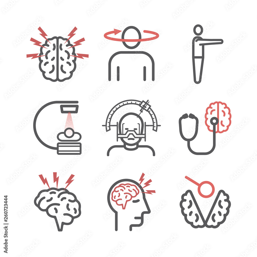 Brain Tumor. Line icons. Cancer. Symptoms. Vector signs Stock Vector ...