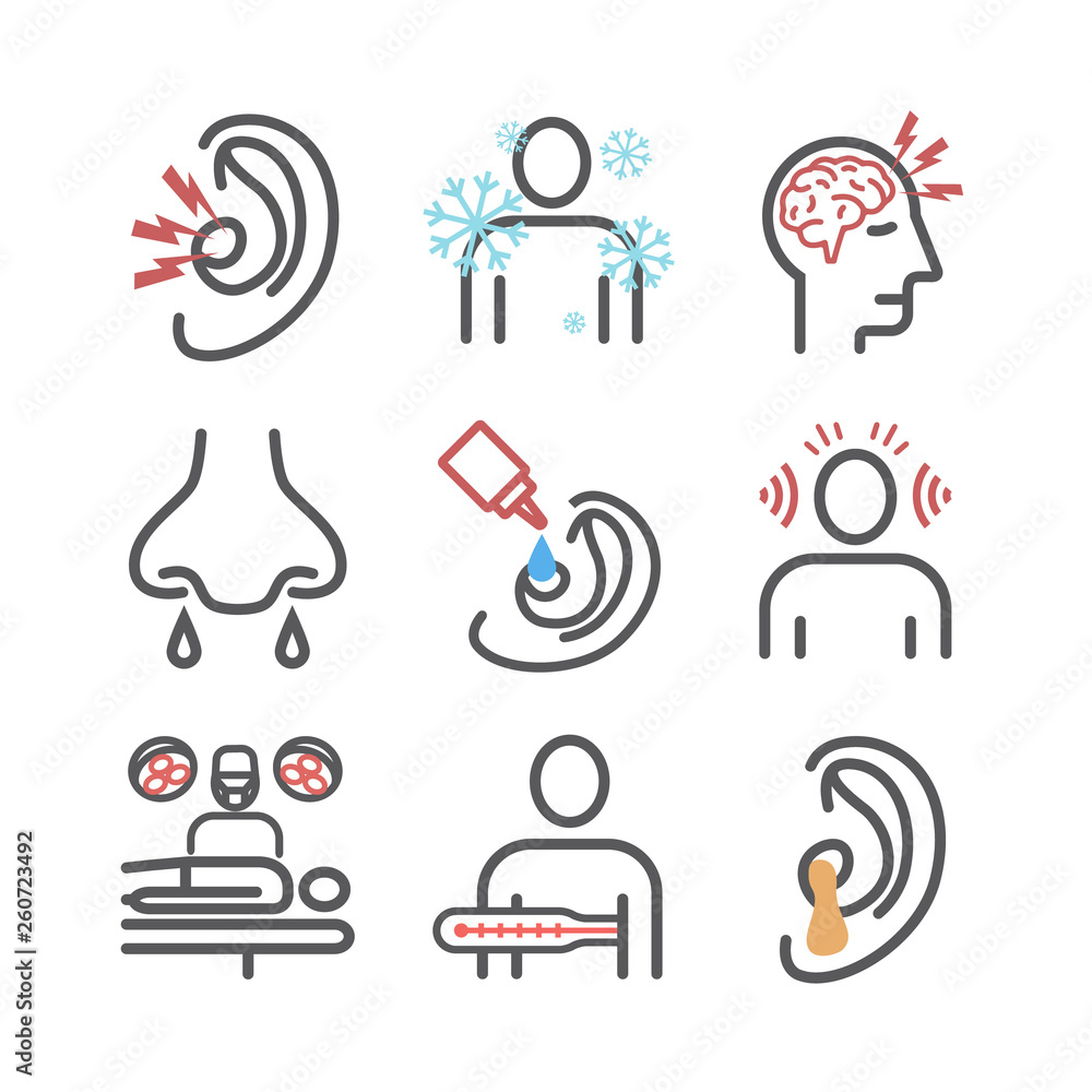 Otitis . Symptoms, Treatment. Vector signs for web graphics. Stock ...