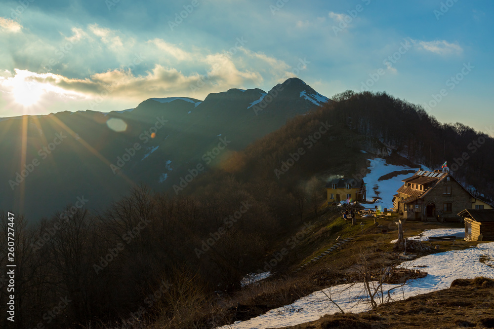 Popular tourist hut Mazalat - built on the main mountain ridge at 1520 ...