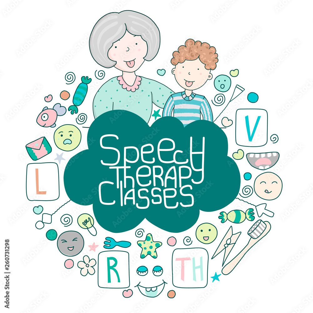 Concept speech therapy logo. School speech development. Classes with ...