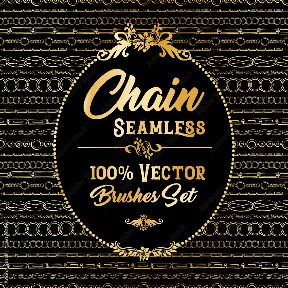 Golden chains seamless brushes. Horizontal bracelets on Black ...
