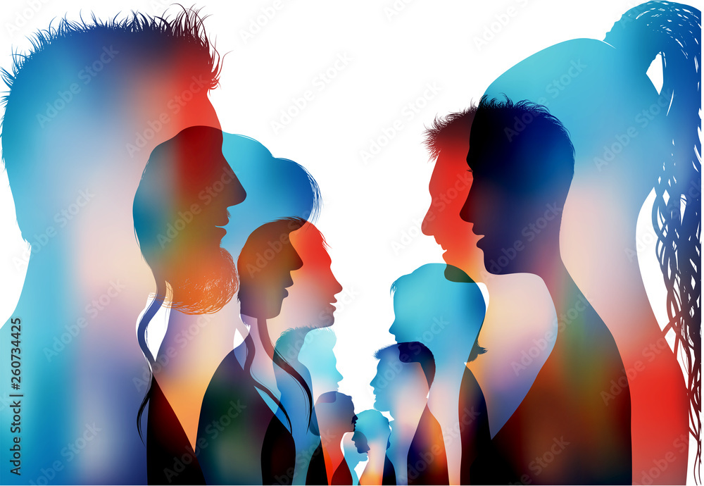 Group of isolated colored silhouette people talking. Dialogue of ...