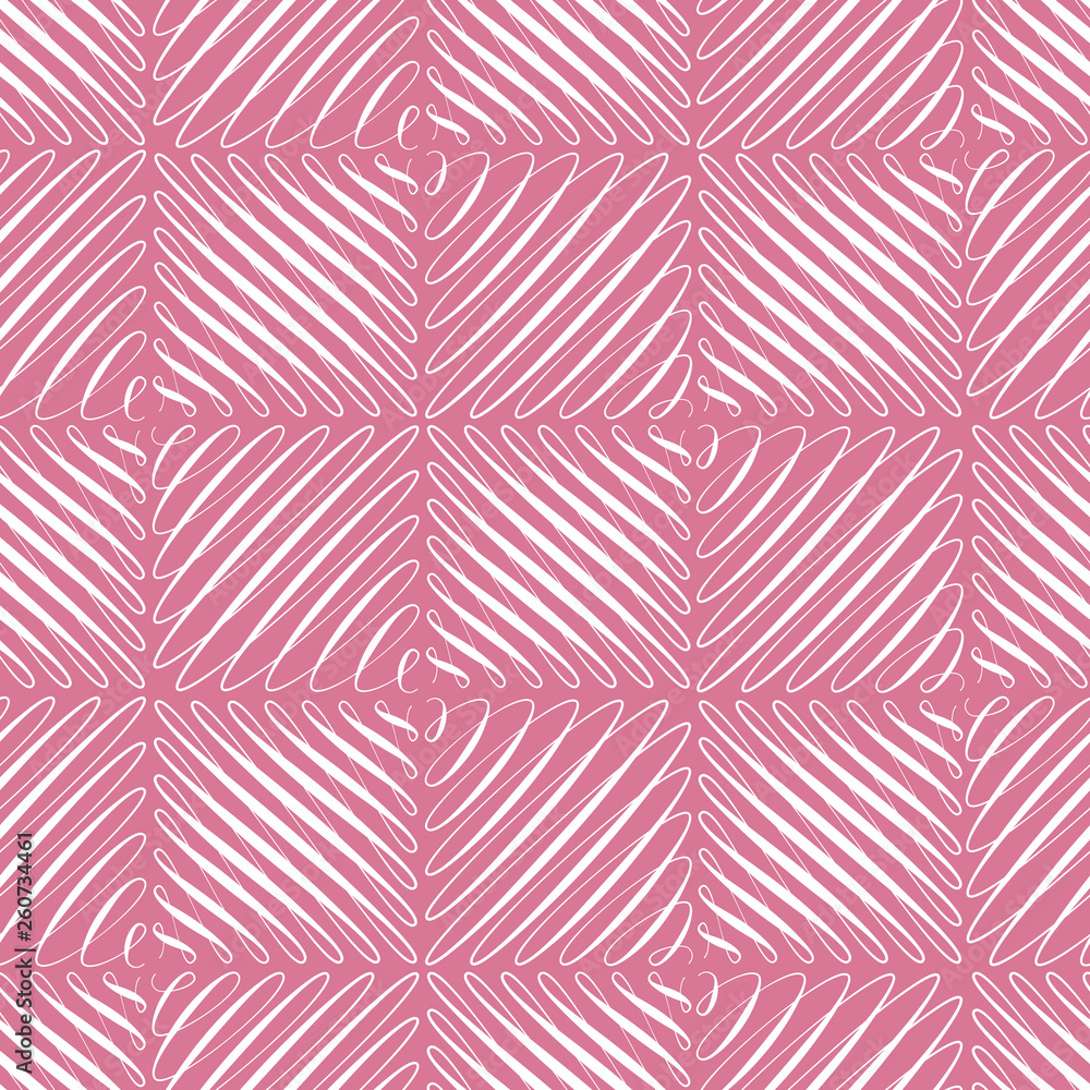 Seamless pattern with flourishes in square shape, repeated pink scroll ...