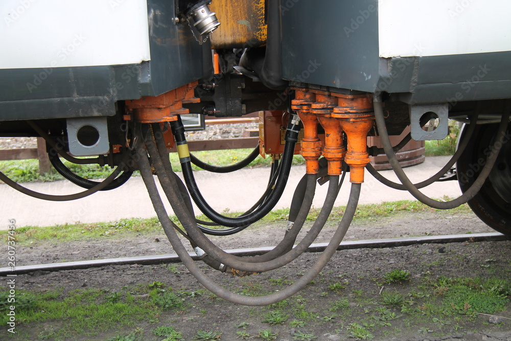 The Pipes and Connectors Between Two Train Carriages. Stock Photo ...