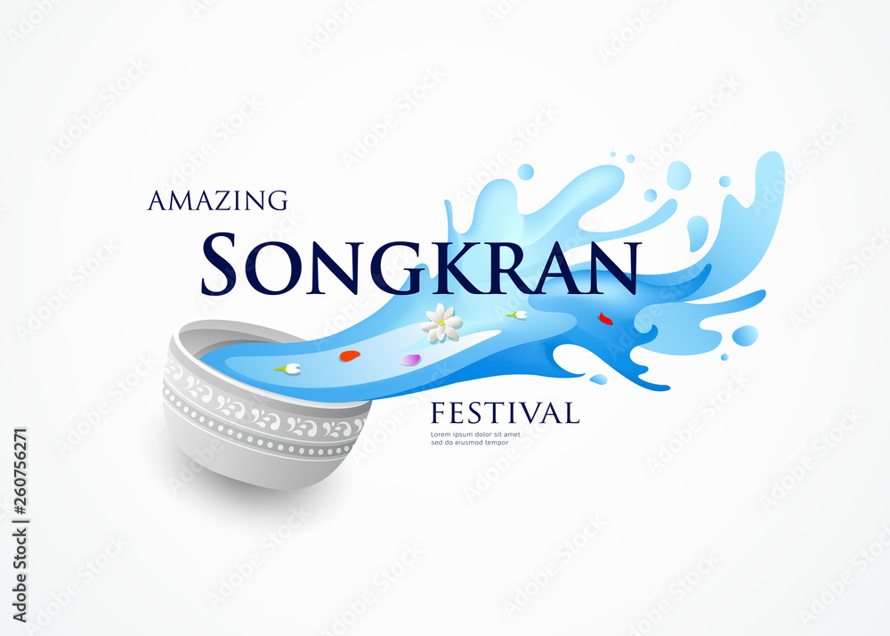 Amazing Songkran Thailand festival vector bowl and water splashing ...