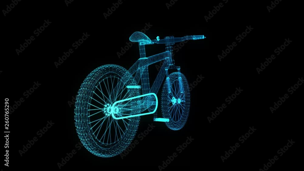 Bicycle. Glowing blue light particles point and line of bicycle model ...