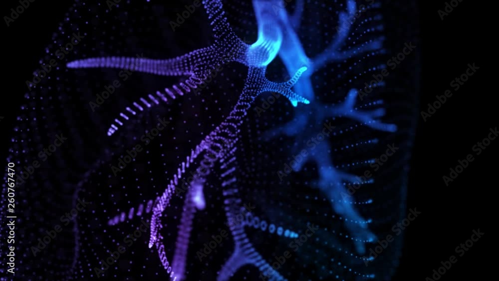 Vídeo do Stock: Rotating 360 degree of human lungs. Glowing blue light ...
