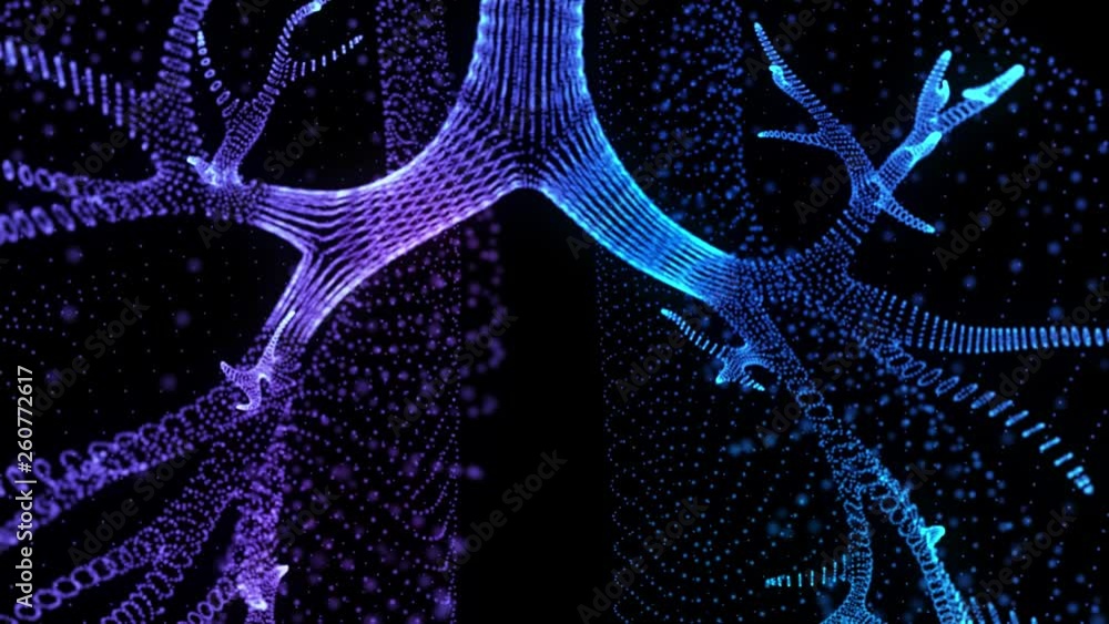 Rotating 360 degree of human lungs. Glowing blue light particles point ...