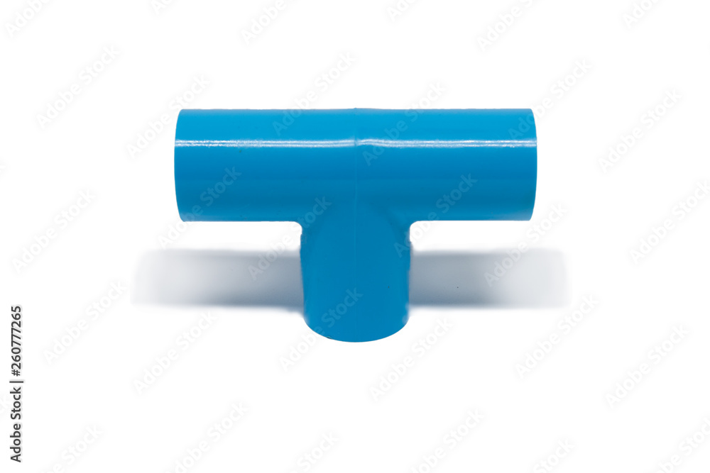 PVC pipe or blue pipe T-joint fittings upright. Stock Photo | Adobe Stock
