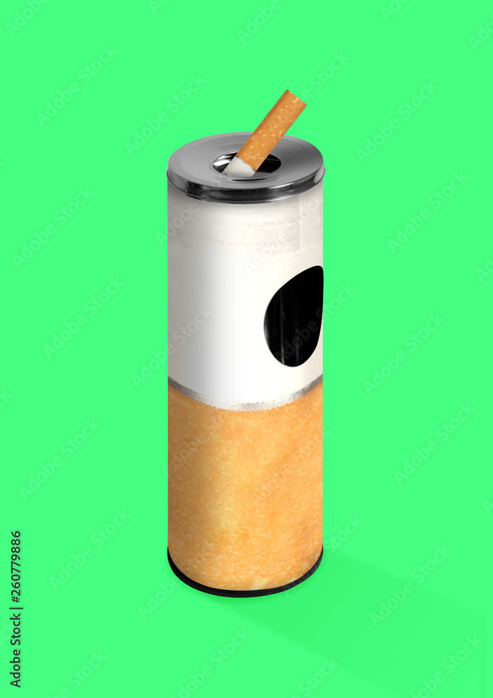 Leave the past smoldering. Trash bin as a cigarette against bright ...