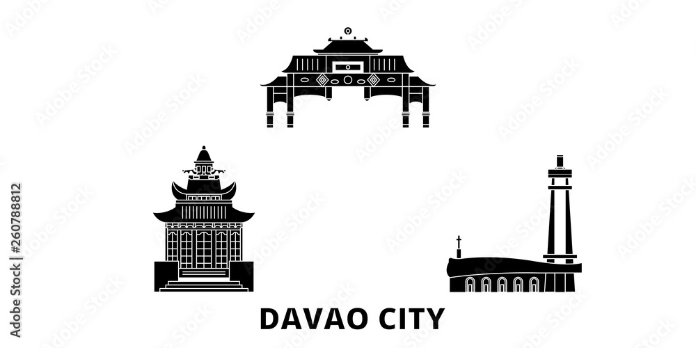 Philippines, Davao City flat travel skyline set. Philippines, Davao ...