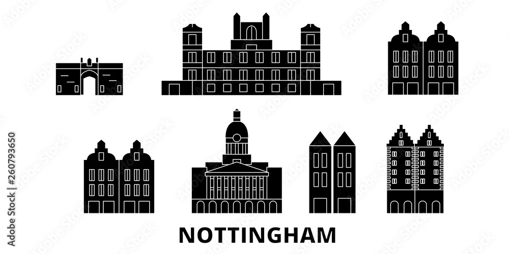 United Kingdom, Nottingham flat travel skyline set. United Kingdom ...