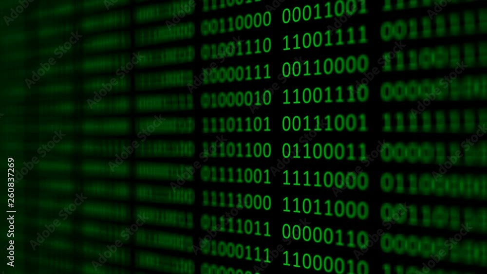 Binary code background with digits on screen. Algorithm binary, data code, decryption and ...