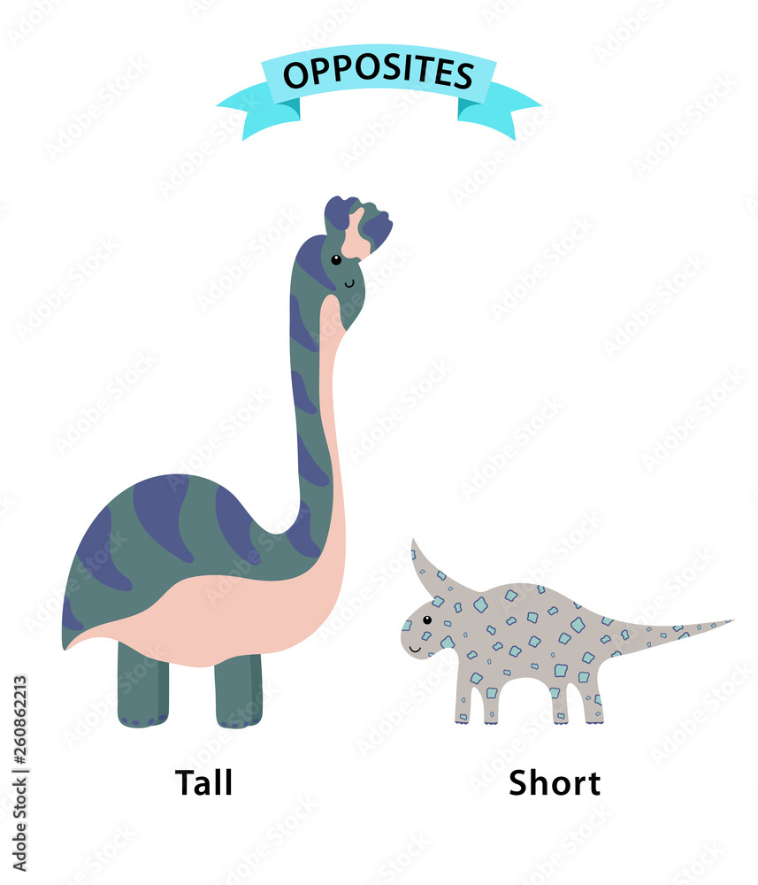 Wordcard for tall and short antonyms and opposites. Cartoon characters ...