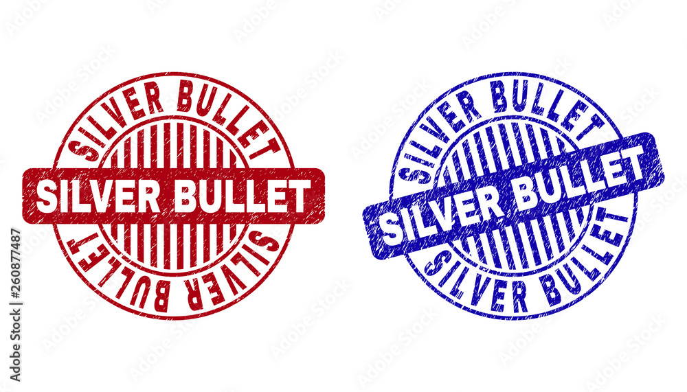 Grunge SILVER BULLET round stamp seals isolated on a white background ...