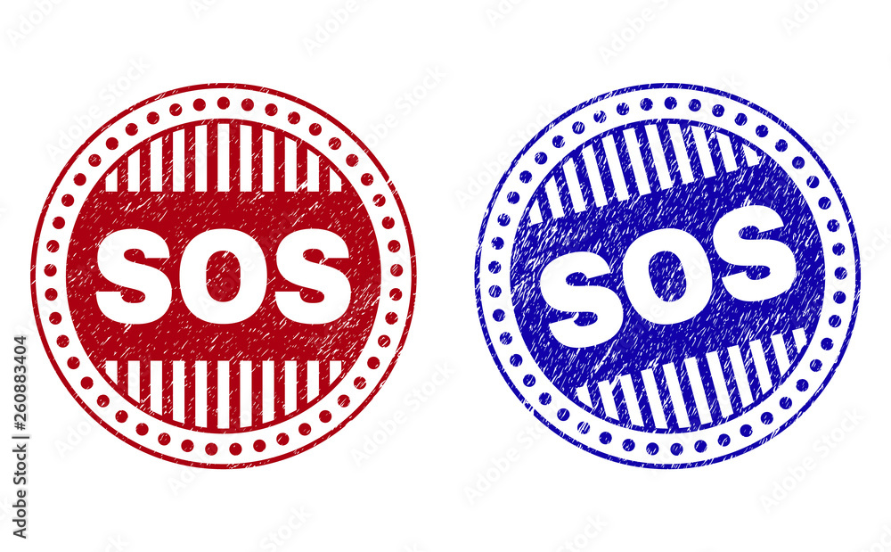 Vecteur Stock Grunge SOS round stamp seals isolated on a white ...