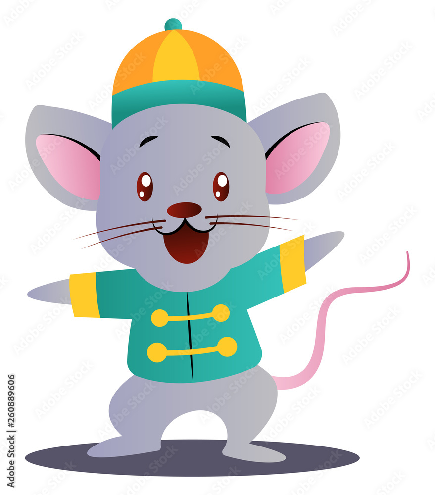Cartoon mouse in chinese suit vector illustartion on white background ...