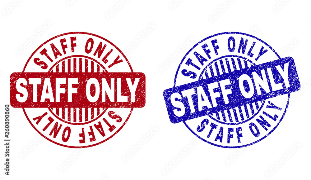 Vecteur Stock Grunge STAFF ONLY round stamp seals isolated on a white ...